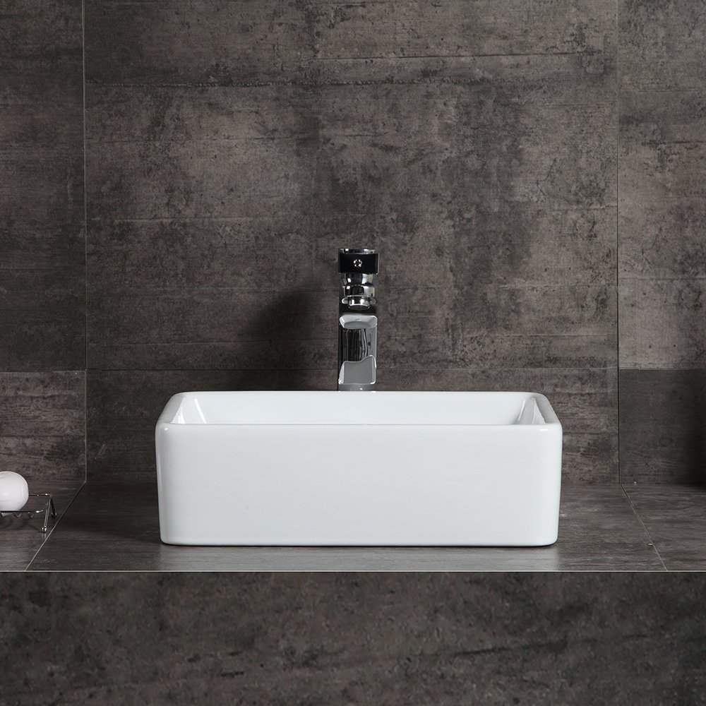 AWESON 16"X12" Rectangular Ceramic Vessel Sink, Vanity Sink, Above Counter White Countertop Sink, Art Basin Wash Basin for Lavatory Vanity Cabinet