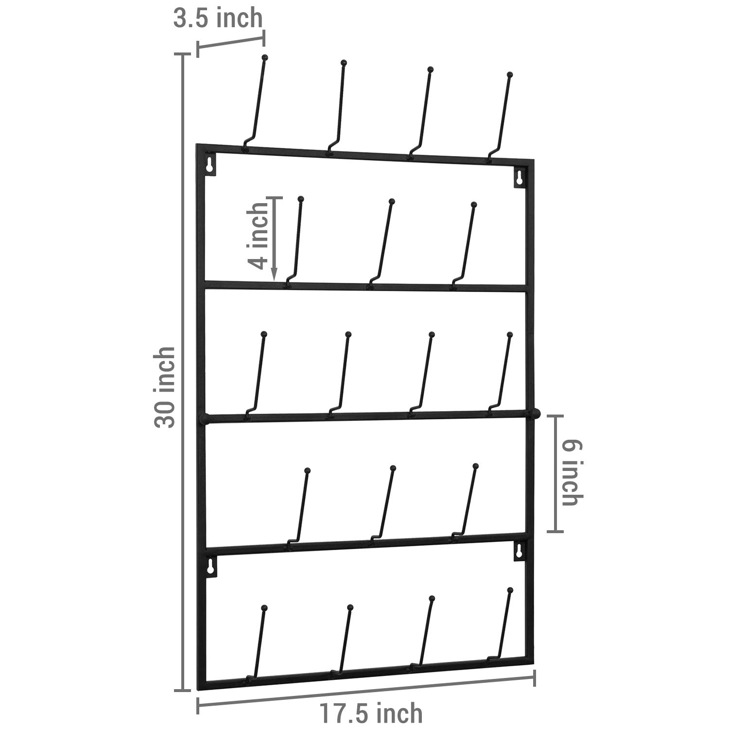MyGift 5-Tier Black Metal Wall Mounted Kitchen Coffee Mug Rack Cup Holder with 18 Hooks, Farmhouse Style Hanging Display Organizer for Mugs, Tea Cups and Mason Jars
