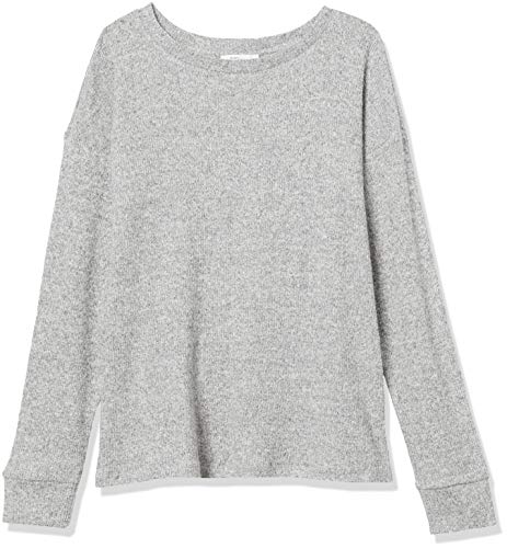 Amazon Brand - Daily Ritual Women's Cozy Knit Rib Long Sleeves Drop-Shoulder Open Crewneck Sweatshirt, Heather Grey Marl, Large