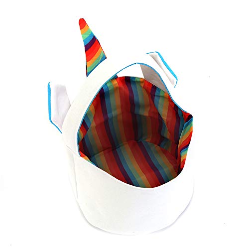 Unicorn Easter Basket Canvas Cartoon Easter Basket Bag for Eggs Hunts (Rainbow Unicorn)