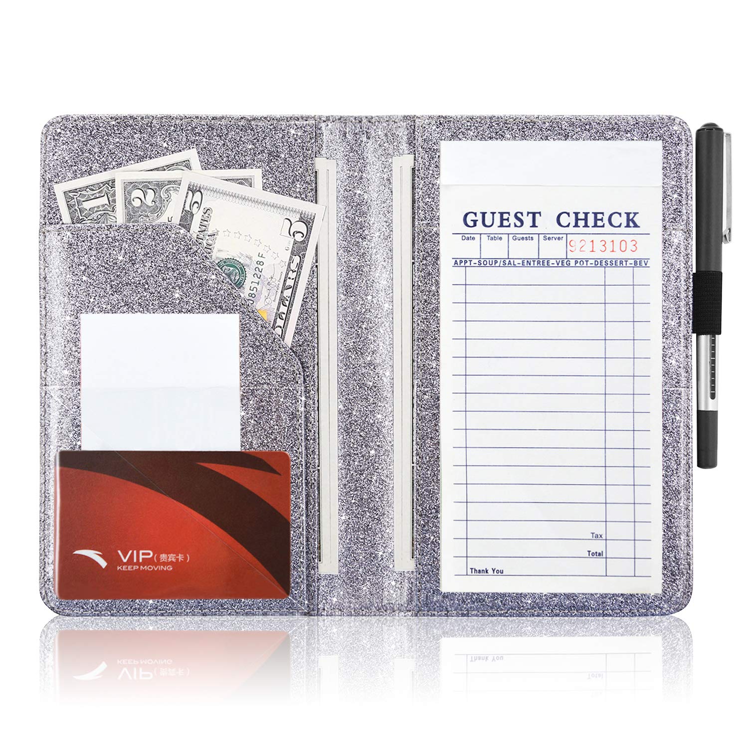 ACdream Server Books for Waitress, Guest Book Note Pad, Cute Pocket Leather Money Organizer Wallet, Cash Check Bill Receipt Holder Presenter, Waiter Accessories Fit Server Apron