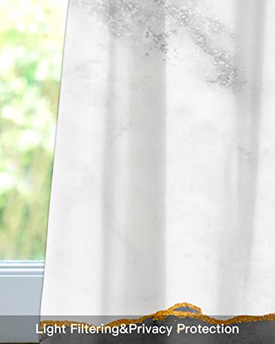 Fall Valance Curtains for Windows Wild Marble Pattern Gold Black Grey White Ombre Short Valances Window Treatment Rod Pocket Valance for Kitchen Bedroom Bathroom Laundry Room 42x18 inch, 1 Panel