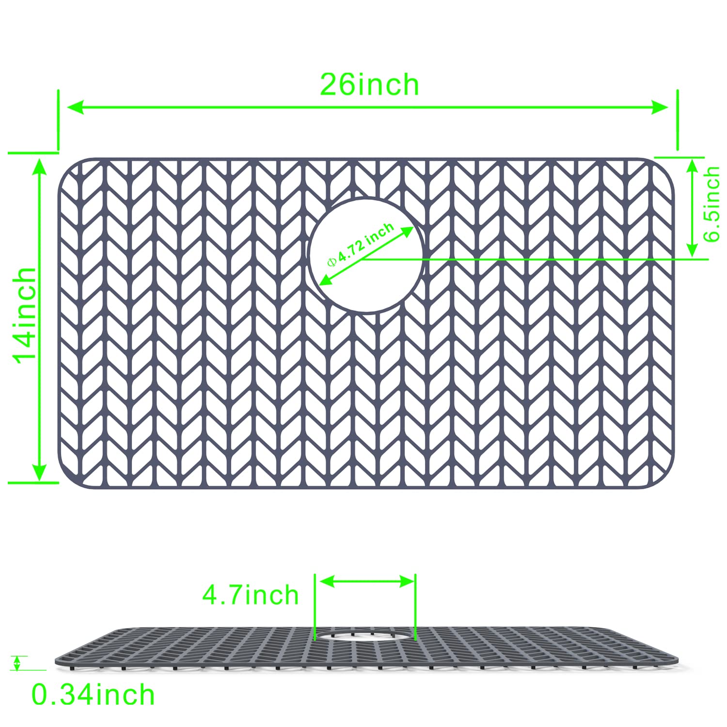 AWOKE Silicone Sink Protectors for Kitchen Sink, 26''x 14'' Folding Non-slip Sink Mat Grid, for Bottom of Farmhouse Stainless Steel Porcelain Sink with Rear Drain (Grey)