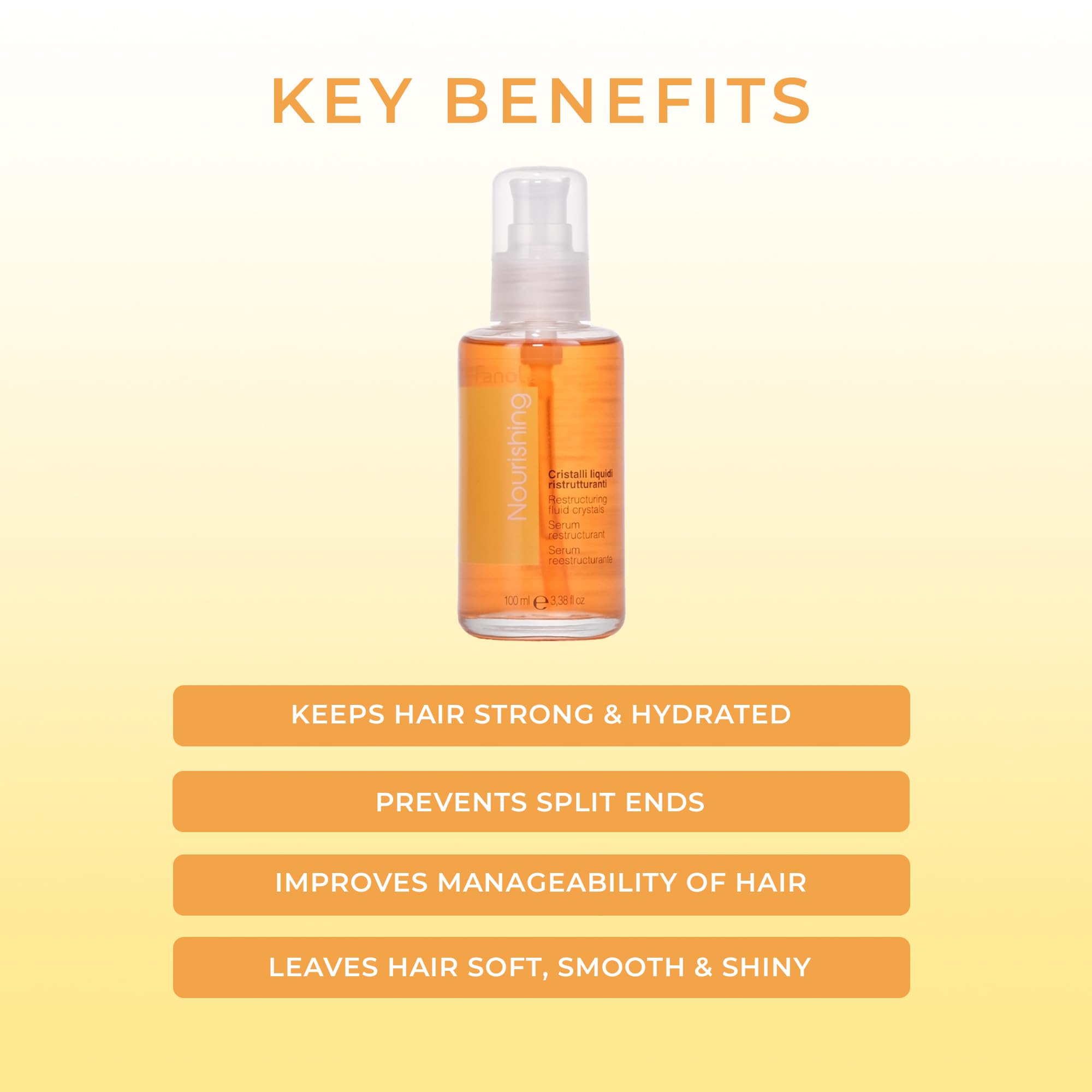 Fanola Nourishing Restructuring Fluid Crystals Hair Serum Detangles, Adds Shine, And Prevents Split Ends For Curly, Frizzy And Permed Hair 3.38oz