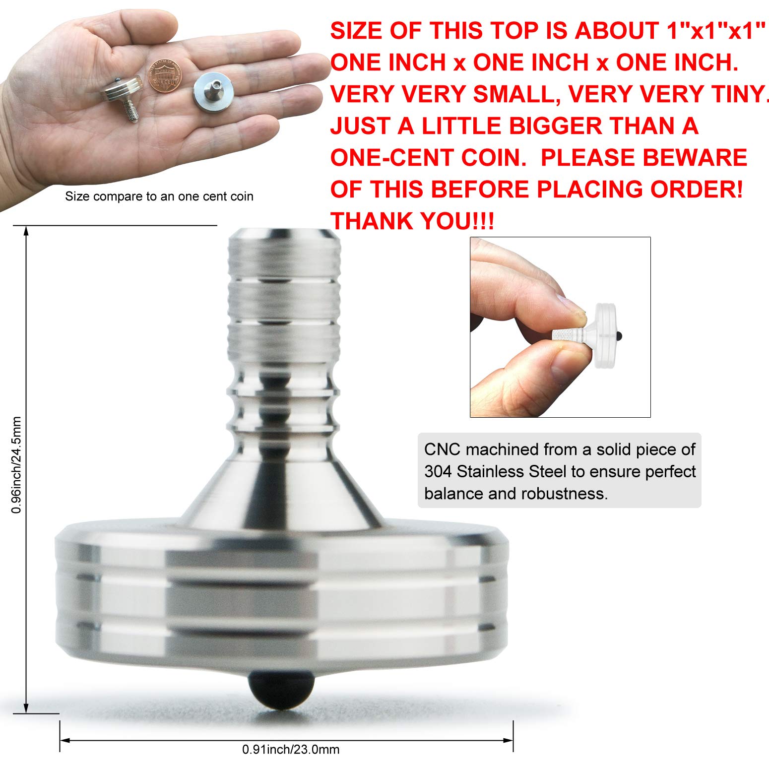 DjuiinoStar High Performance Spinning Top: Long Lasting (Best Record 11:39!), CNC Machined from Solid Stainless Steel, Great Time Killer, EDC Desktop Toy, for Serious Players