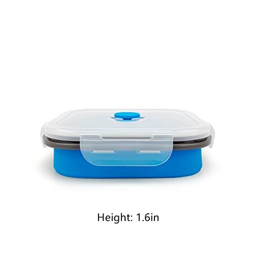 CARTINTS 900ml Collapsible Bowl With Plastic Lid for Camping, Silicone Lunch Container Set Includes Foldable Spoon, Space-Saving Travel Food Container, Microwave Freezer Safe, Blue