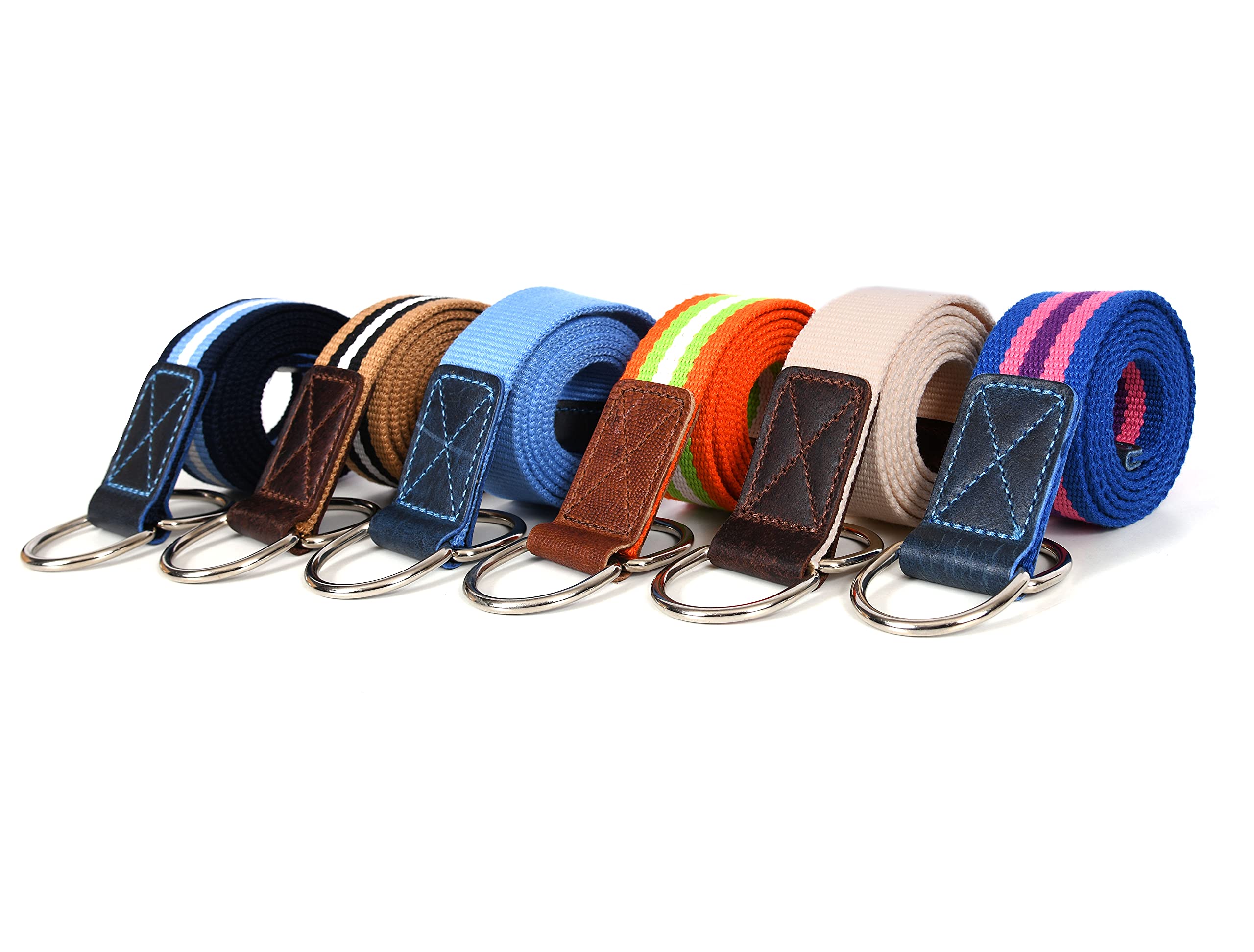 Aaron Leather Goods Canvas Belt with D-ring for men & women 1 or 3 pcs Black Brown Green (Blue, L/XL (36"-42" Waist))