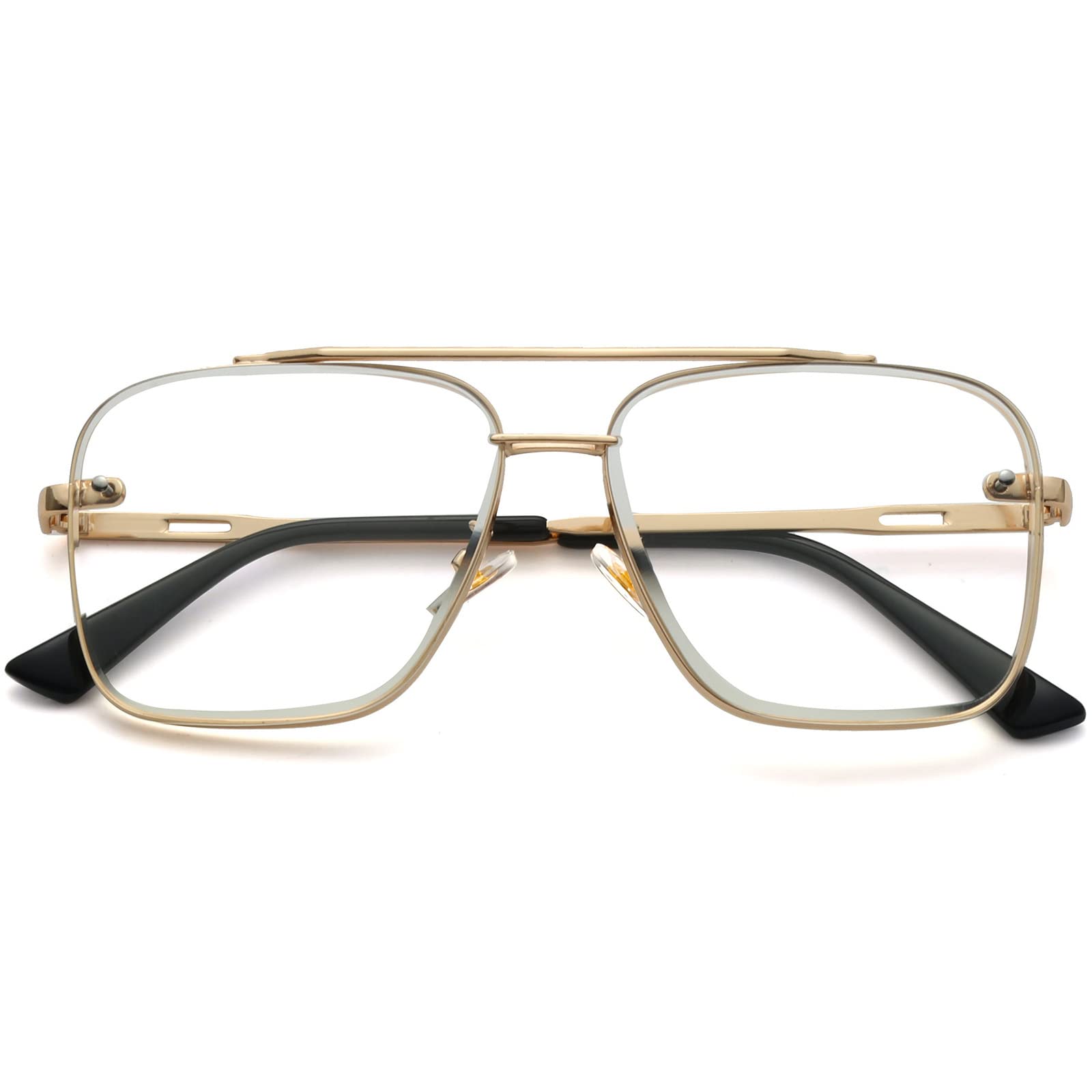 AIEYEZO Modern Mirrored Square Sunglasses Men Women Fashion Vintage Oversized Square Aviator Gradient Shades (Gold/Transparent)