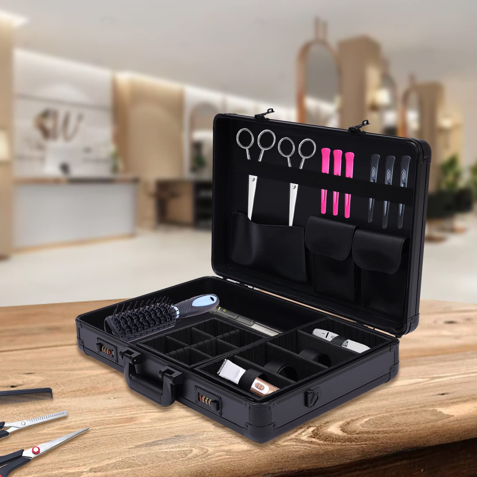 Barber Carrying Case,Professional Stylist Tool Carry Case,Salon Hair Cutting Grooming Kit Storage Organizer with Handle and Secure Numlock for Clippers, Scissors, Barber Supplies