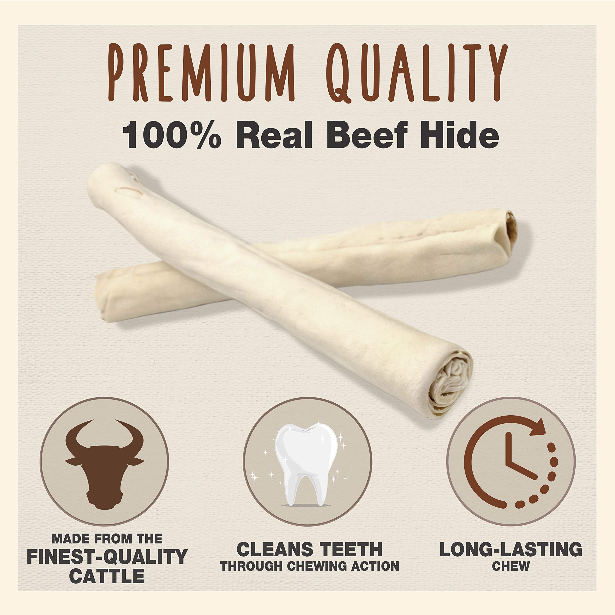 Cadet Premium Grade Beef Hide for Dogs, Long Lasting Rawhide Retriever Rolls, Single Ingredient Dog Chews, Beef Hide Flavor, 10 Inch (4 Count)
