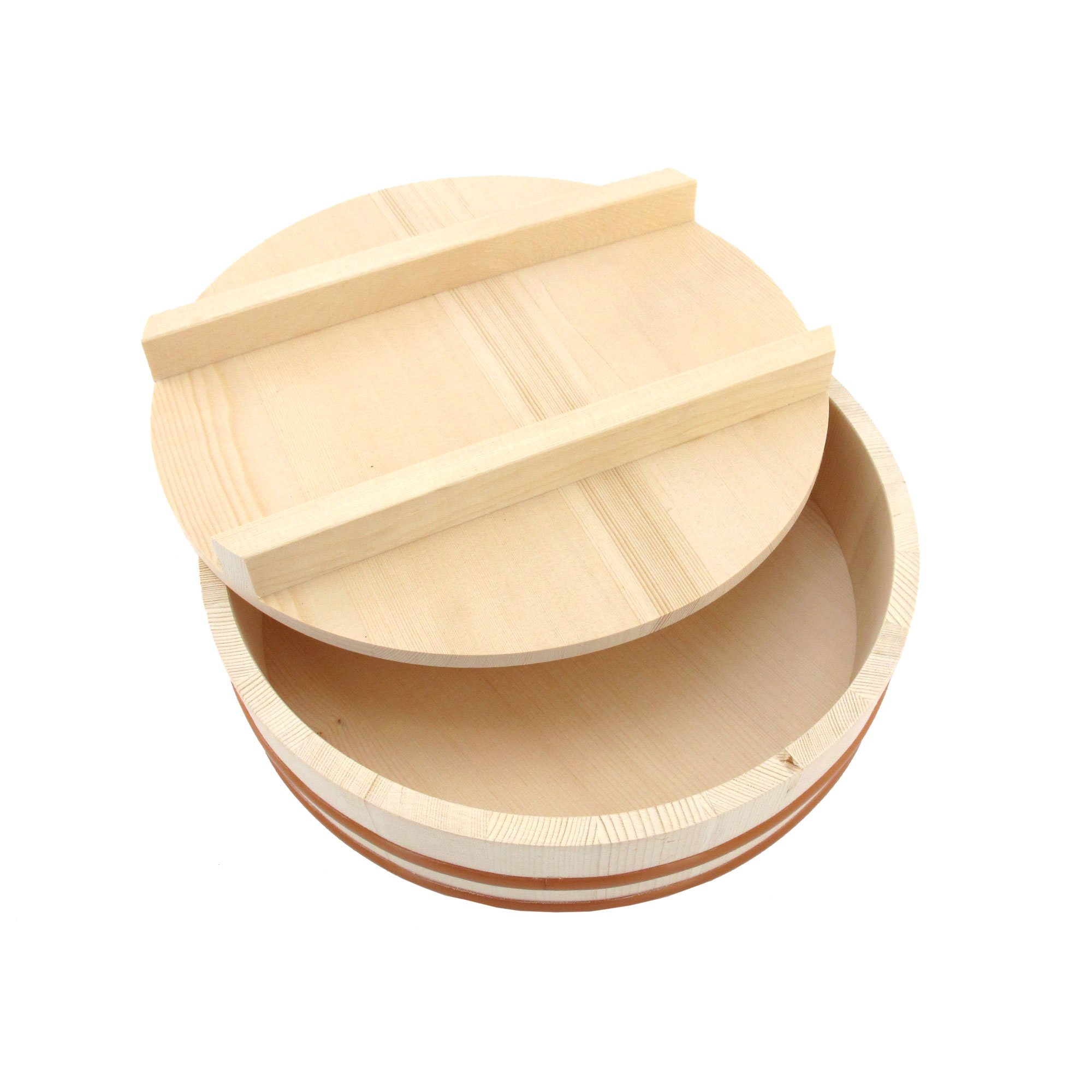 BambooMN 11.8" Hangiri Oke Sushi Rice Cooling Bowl/Tub with Lid, 1 Piece - Medium