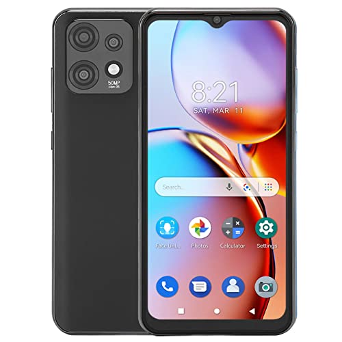 ANGGREK 6.53 Inch 5G Smartphone WiFi HD Screen 6GB RAM 128GB ROM 16MP and 32MP Camera 4G Mobile Phone for Android 12 100V to 240V Black (US Plug)