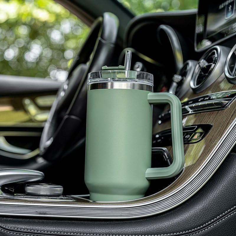 AZYPHERA 40 oz Tumbler with Handle and Straw Lid | Stainless Steel Insulated Stanley Cup | BPA Free Dishwasher Safe | Reusable Travel Friendly (Charcoal)