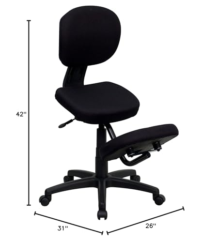 BizChair Mobile Ergonomic Kneeling Posture Task Office Chair in Black Fabric