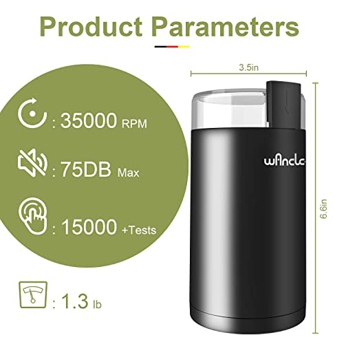 Coffee Grinder, Wancle Electric Coffee Grinder, Quiet Spice Grinder, One Touch Coffee Mill for Beans, Spices and More, with Clean Brush Black