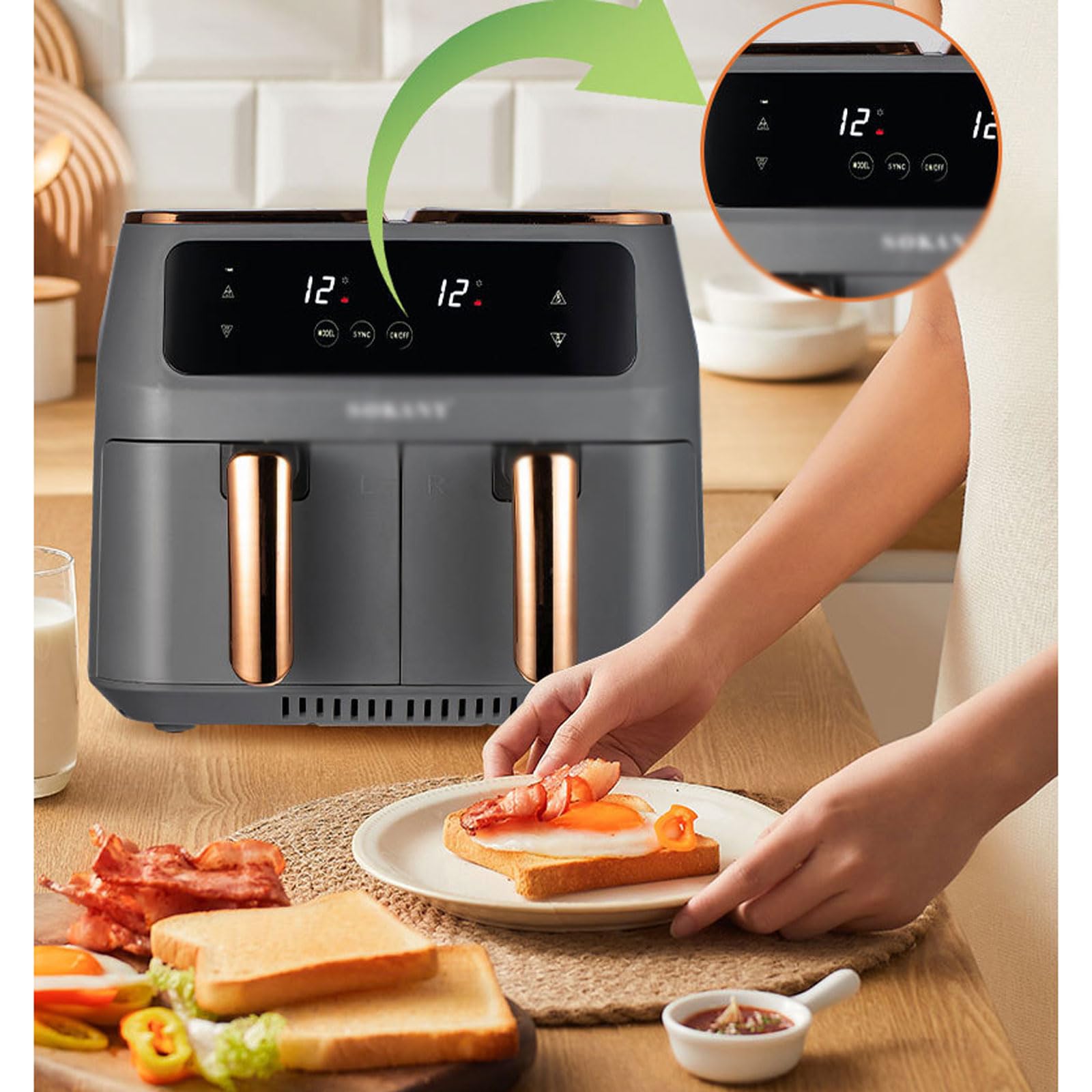 8l/2.1 Gallon Oil-free Air Fryer Multifunctional Automatic French Fries Machine Double-pot Large Capacity Air Fryer