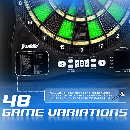 Franklin Sports Light Up Electronic Dart Board Set - LED Soft Tip Electric Dartboard with Digital Scoreboard - Adults + Kids Set - (6) Darts Included, Black/Green, 15"