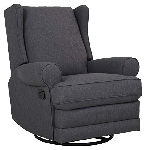 Amazon Brand – Ravenna Home Manning Upholstered Swivel Glider Recliner, 34.6"W, Smoke Grey