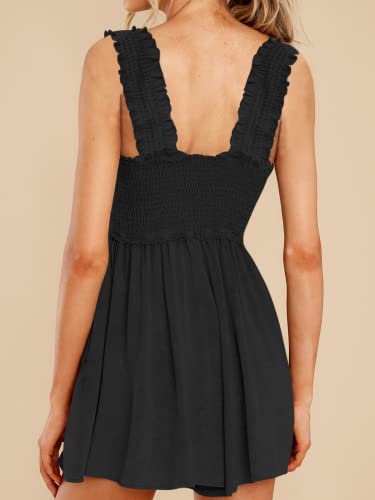 DEEP SELF Romper for Women, Wide Leg Summer One-Piece Shorts Jumpsuit with Straps and Pockets (Large, 1-Black)