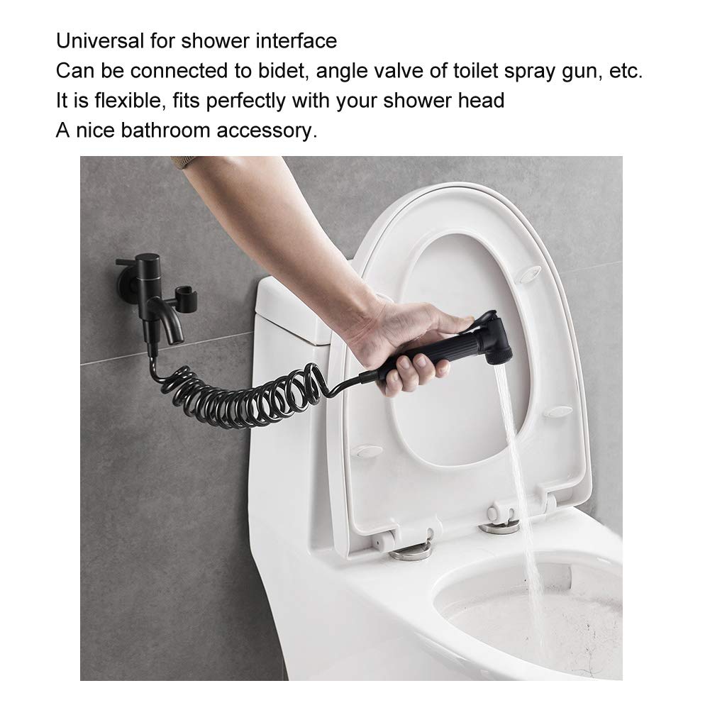 Qcwwy Shower Hose, 2m Copper Bidet Shower Hose Black Shower Hose Inlet Hose for Water Plumbing Toilet Bidet Sprayer Flexible Retractable Spring Shower Hose Accessory,