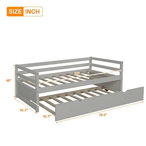 GLORHOME Twin Size Daybed Platform Sofa Bed Frame with Pull Out Trundle for Adults Kids Living Room Bedroom, No Box Spring Required, Grey