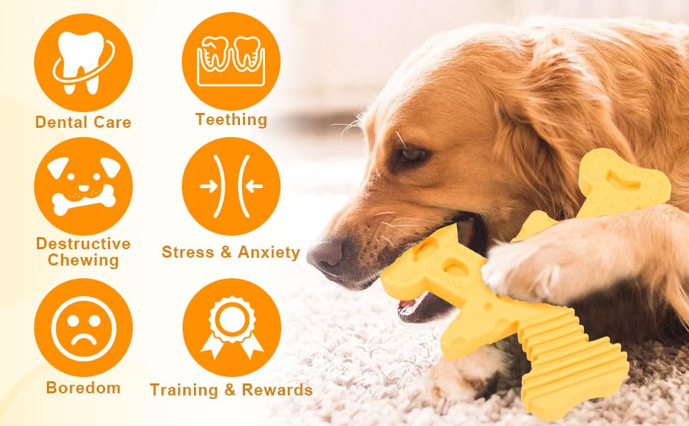 Generic Novel Multipurpose Running Cheese Chew Bone Toys with Treats Pocket for Aggressive Chewers - Durable Nylon Dog Toys with Cheese Flavor for Large Medium and Small Breeds