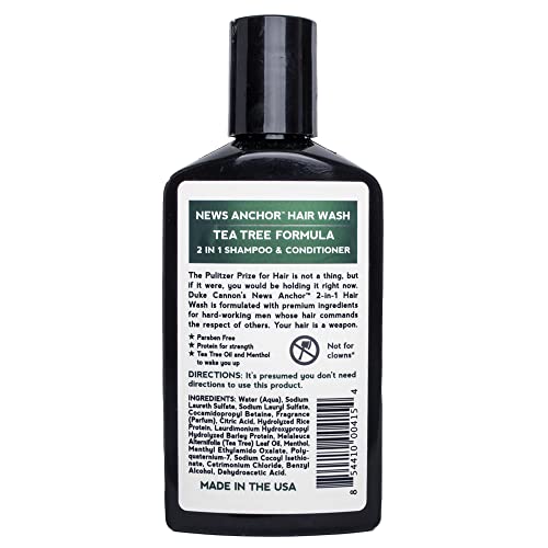 Duke Cannon Supply Co. News Anchor 2-in-1 Hair Wash Cedarwood, Tea Tree Formula - Paraben Free, Protein for Strength, Superior Hydration, No Harsh Sulfates, 10 oz. (Variety 2 Pack)