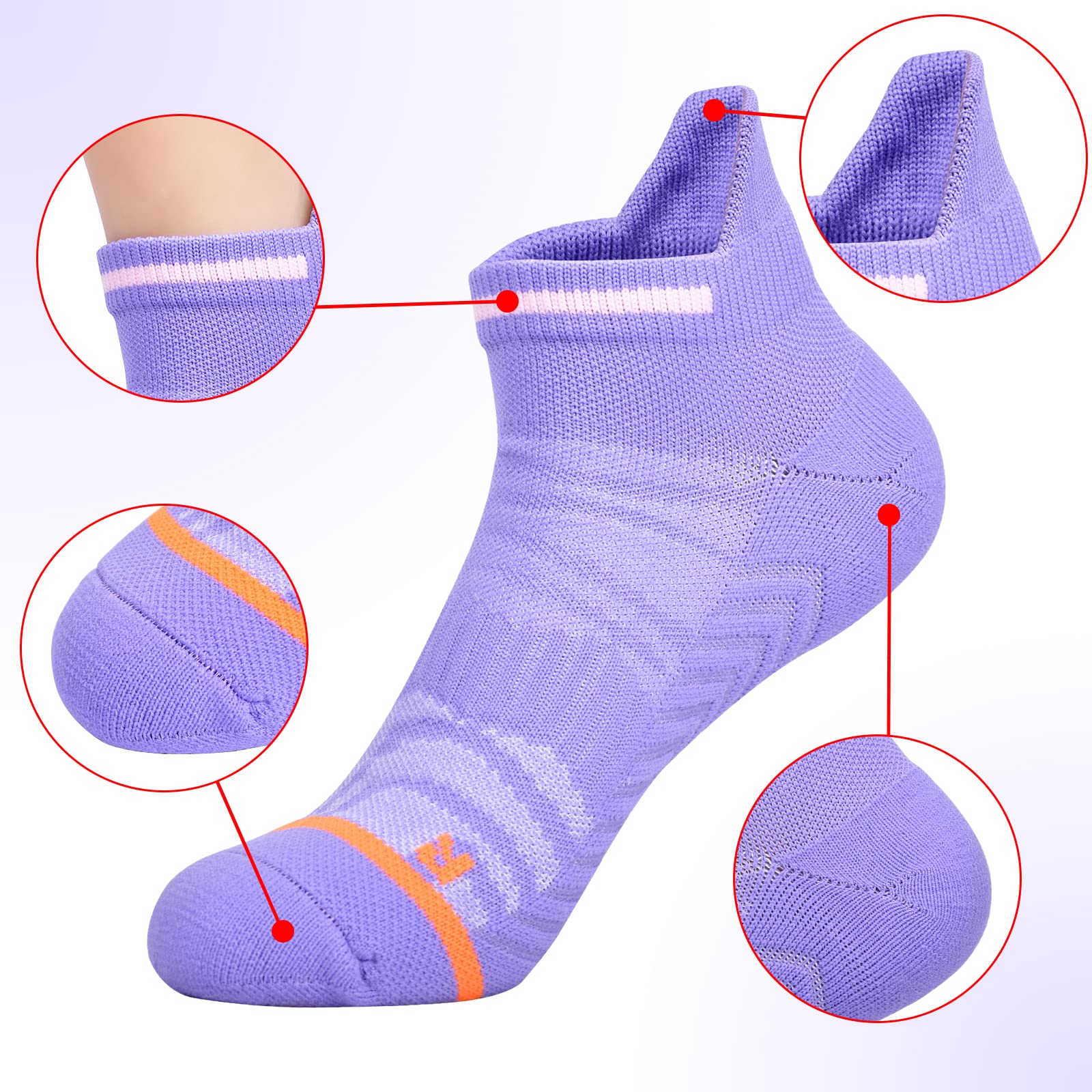 Aifong Ankle Socks for Women Quarter Athletic Running Socks Cushioned Low Cut Workout Sport Tab Cotton Socks 6 Pairs