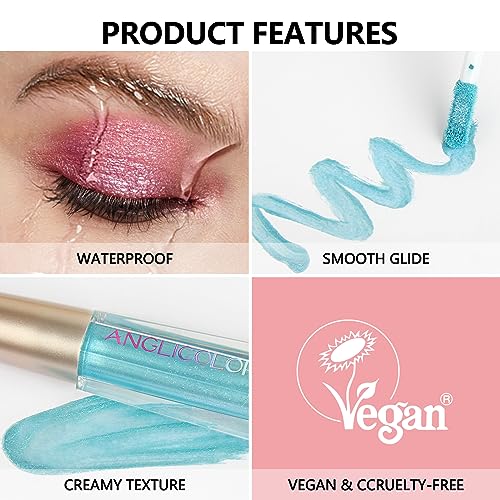 Anglicolor Glitter Eyeshadow Diamond, Liquid Eyeshadow Long-Lasting Quick-Dry, Lightweight Smooth, Shimmer Eyeshadow, Metals Gloss Sparkling Eyeliner Pen, Cosmetics Gift for Girls and Women