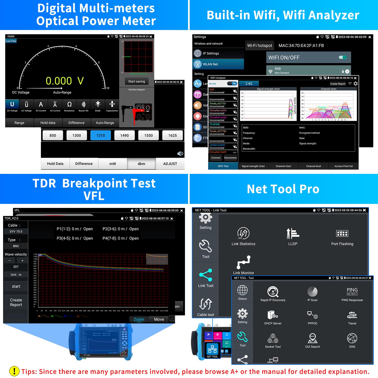 Rsrteng IPC-9800MOVTADHS Pro Full Features CCTV Camera Tester 8K 32MP IP Camera Tester 7-inch IPS Touch Screen Monitor CCTV Tester with 4K HD-TVI CVI AHD SDI Support DMM OPM VFL TDR Features POE HDMI
