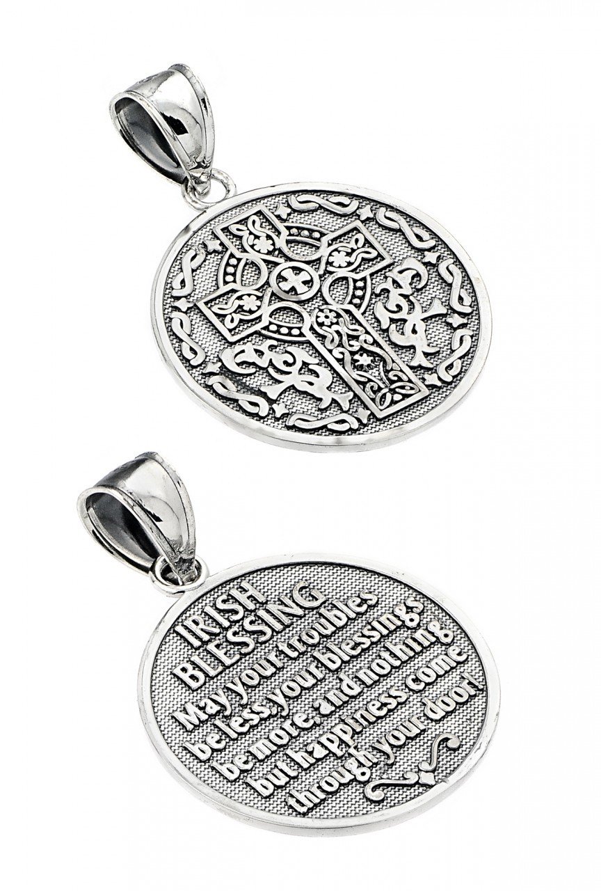 925 Sterling Silver Reversible Irish Blessing Charm Pendant
