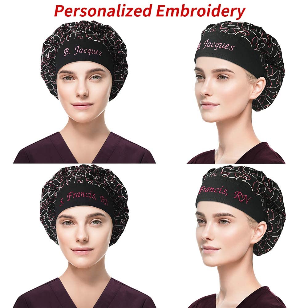 ABAMERICA 2 Pack Bouffant Caps with Button and Sweatband, Adjustable Scrub Caps for Women Men, One Size Fits All