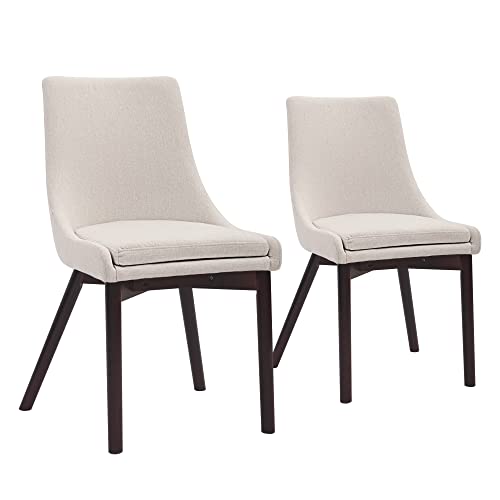 CangLong Upholstered Fabric Chairs and Solid Wood Legs for Kitchen Dining Bedroom Living Room, Set of 2, Beige 1