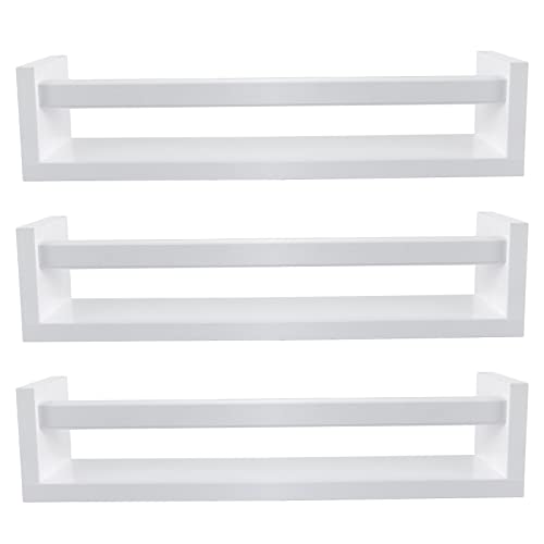 birola Nursery Book Shelves Classic White Set of 3,Wood Floating Nursery Shelves for Wall,Wall Bookshelves for Kids(White)