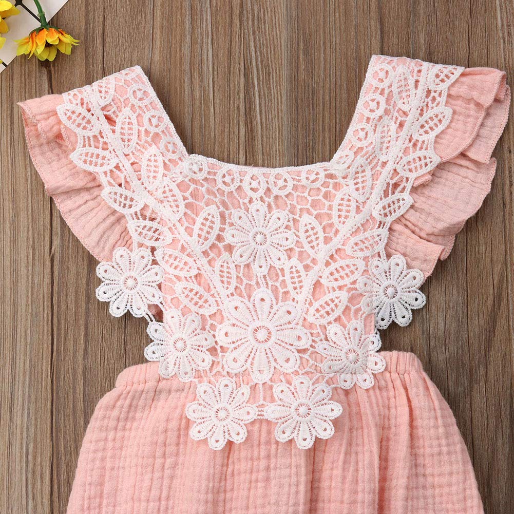 KMBANGI Cute Infant Newborn Baby Girl Lace Ruffle Romper Jumpsuit Bodysuit Summer Outfit Clothes (12-18 Months, Pink)