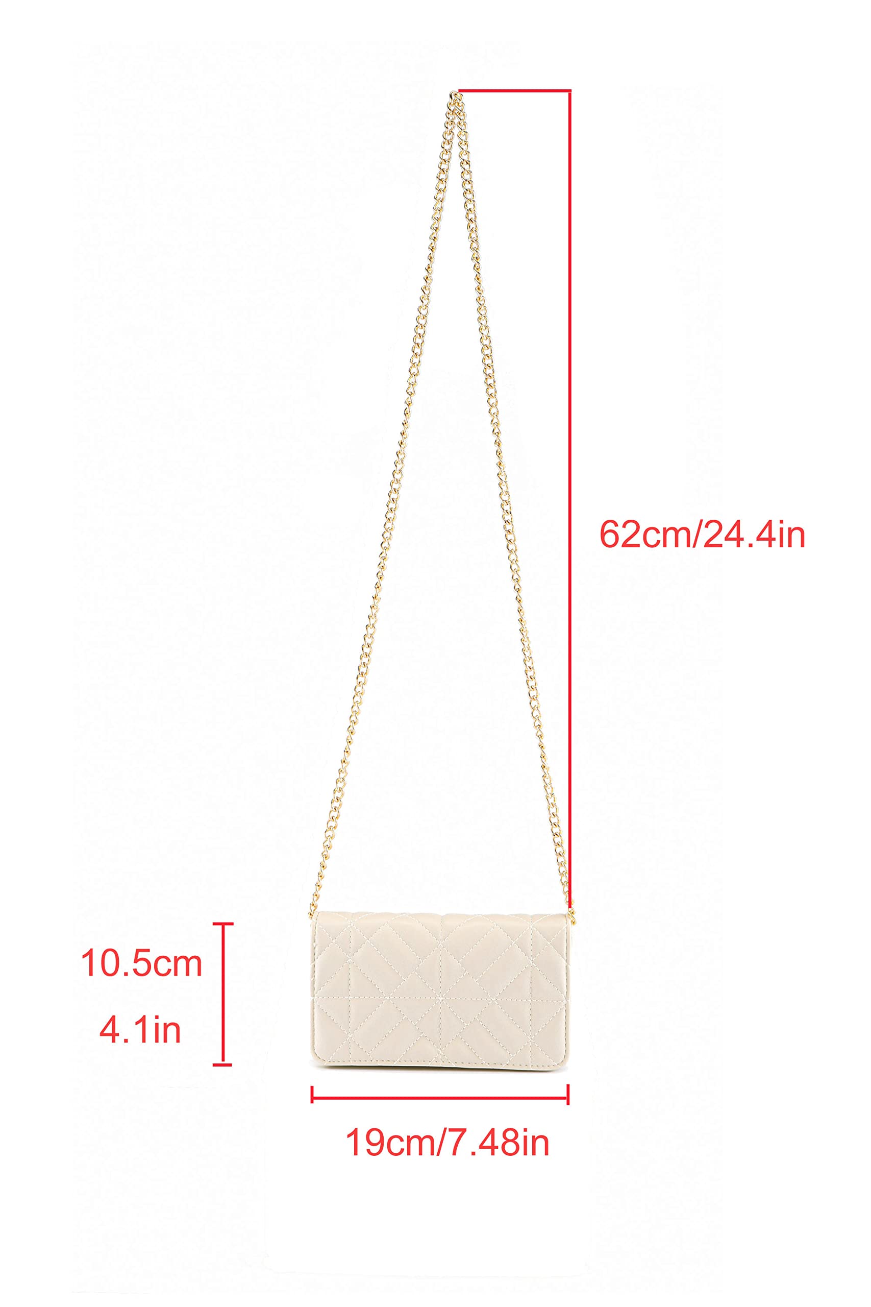 CHIC DIARY Crossbody Bag for Women PU Leather Clutch Handbag Small Quilted Purse with Chain Shoulder Strap (Beige)