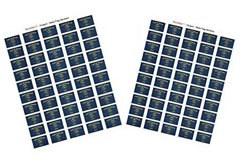 Made in USA! 100 Oregon 1.5" x 1" Self Adhesive State Flag Stickers, Two Sheets of 50, 100 Oregon Sticker Flags Total