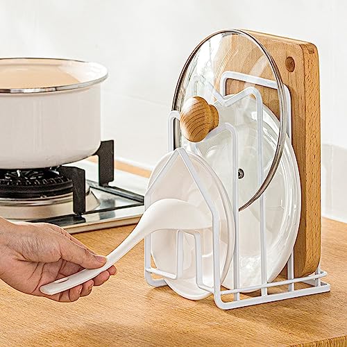 Chopping Board Organizer, Multifunctional Pot Pan Lid Stand Holder Iron Good Ventilation Kitchen Countertop Organizer, Chopping Board Storage Rack for Kitchen(Standard-White)