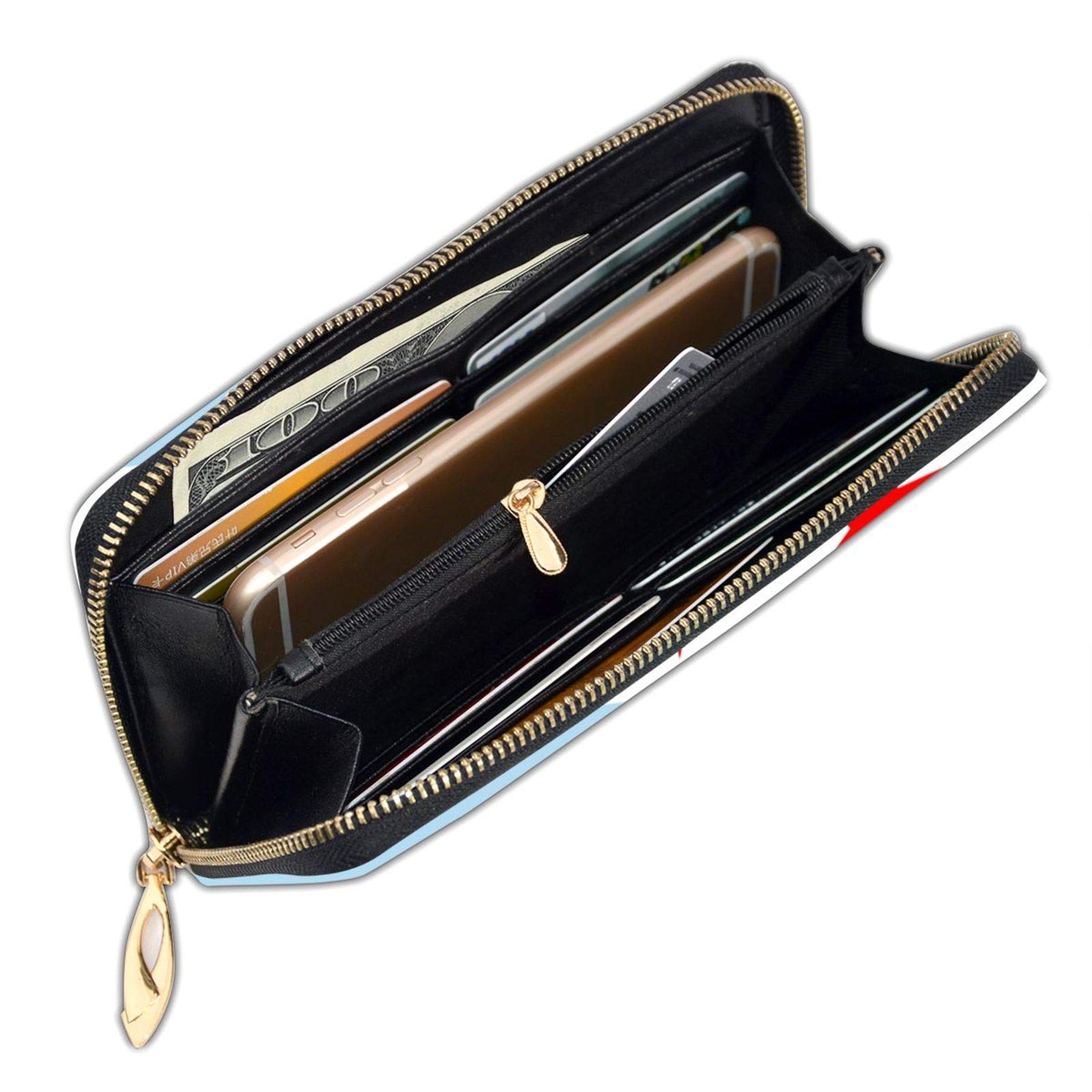 Chicago Flag Ladies Long Wallet Genuine Cowhide Zip Closure Card Slot Wallet