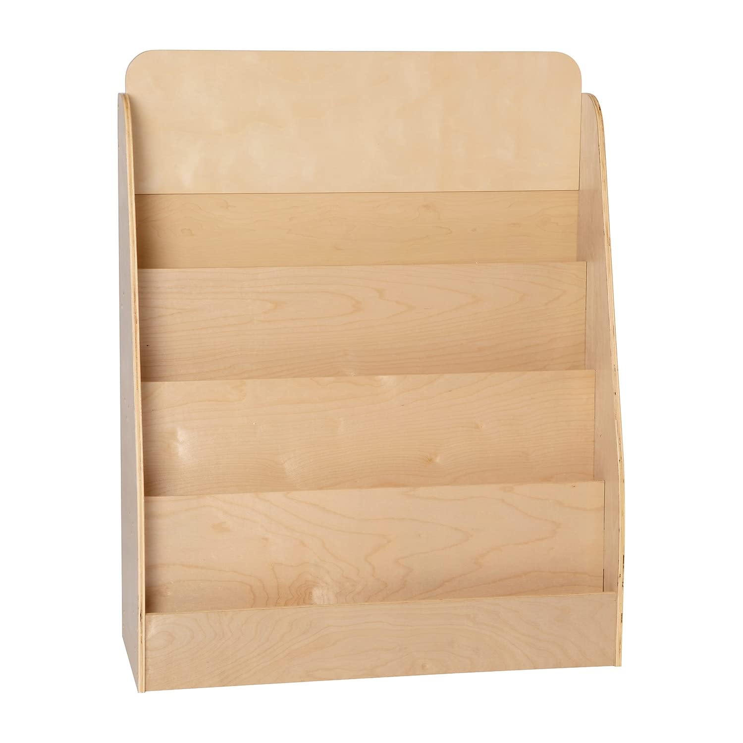 Flash Furniture Hercules 4 Shelf Kids Wooden Book Stand - Birch & Poplar Plywood with Clear Lacquer Finish - 31"H Single-Sided Bookshelf - Kid Friendly Round Corners