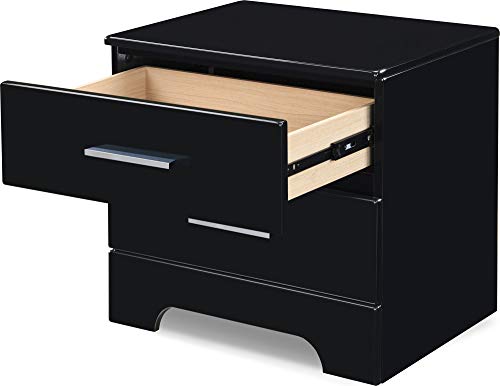 ClickDecor Hudson End Side Nightstand with 2 Drawers, Wooden Accent Table for Bedroom with Matte Chrome Handle, Black