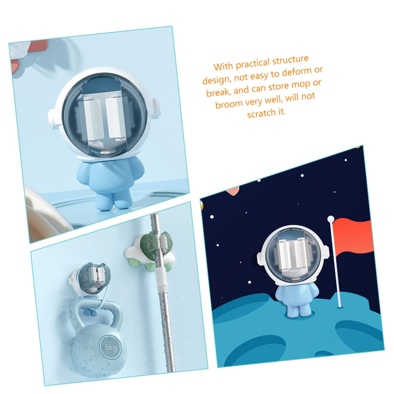 Abaodam and Cartoon Hanging Self Punch Kitchen for Bathroom Hook Adhesive Mop Clip Storage Free Home Wall Mount Holder Organizer Clips Broom Tool Astronaut Hanger