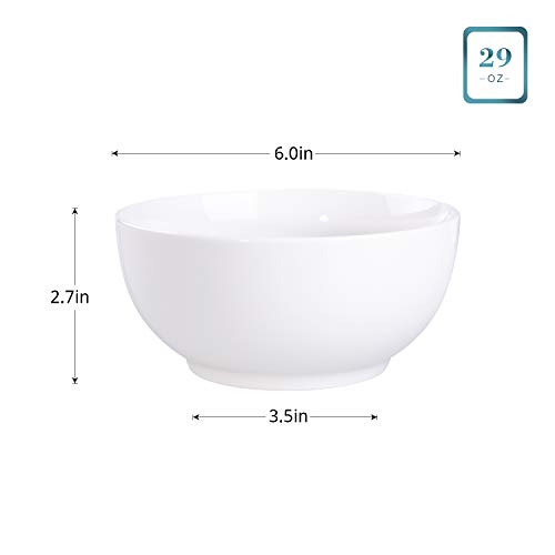 Cutiset 29 Ounce Porcelain Cereal/Salad/Desserts Bowls, Set of 6, White (6-inch/ 29 Ounce, Round)