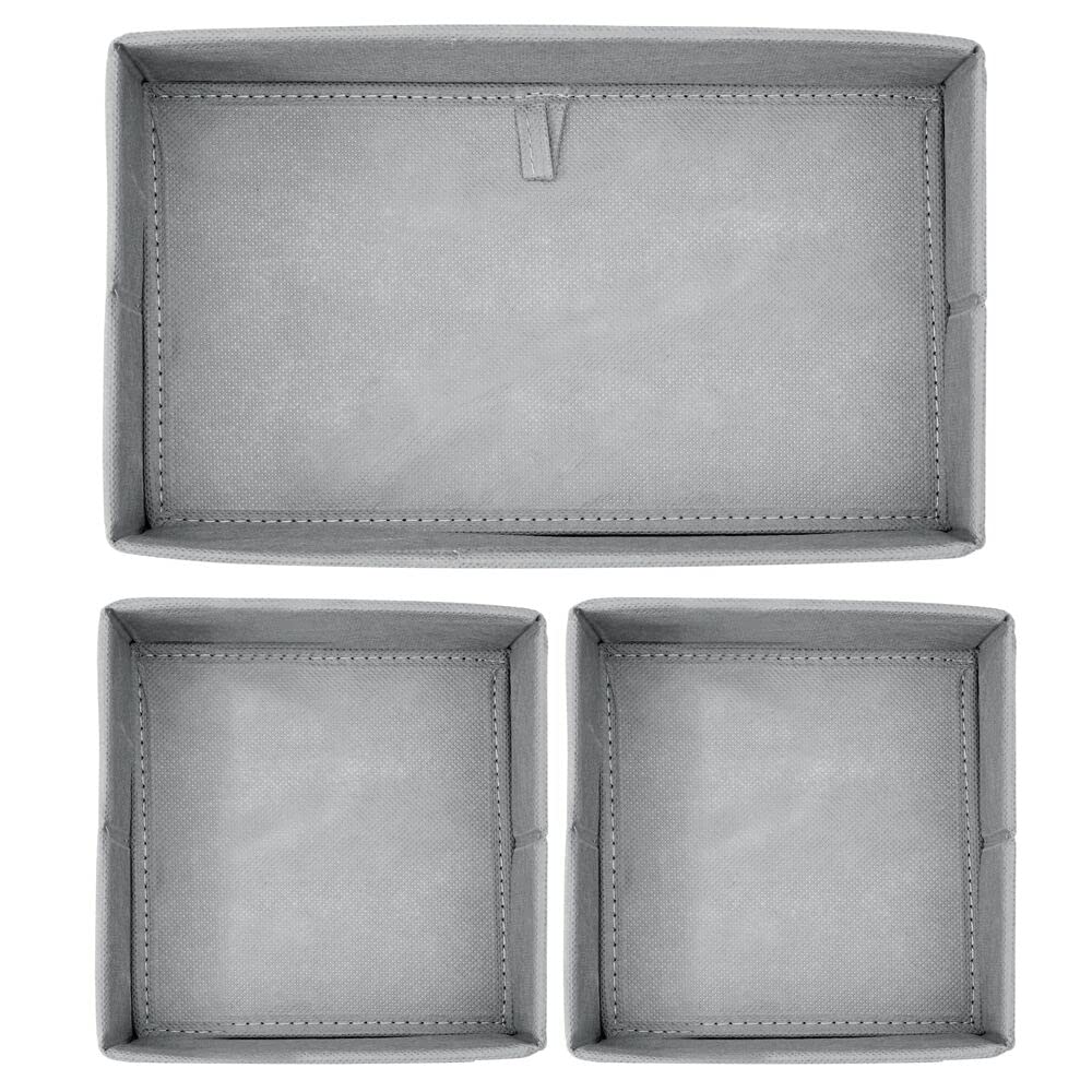 mDesign Fabric Drawer Divider Organizer Bin, Nursery/Bedroom Dresser, Closet, Shelf, Playroom Organization, Hold Clothes, Toys, Diapers, Bibs, Lido Collection, Set of 3, 4 Pack, Gray Herringbone