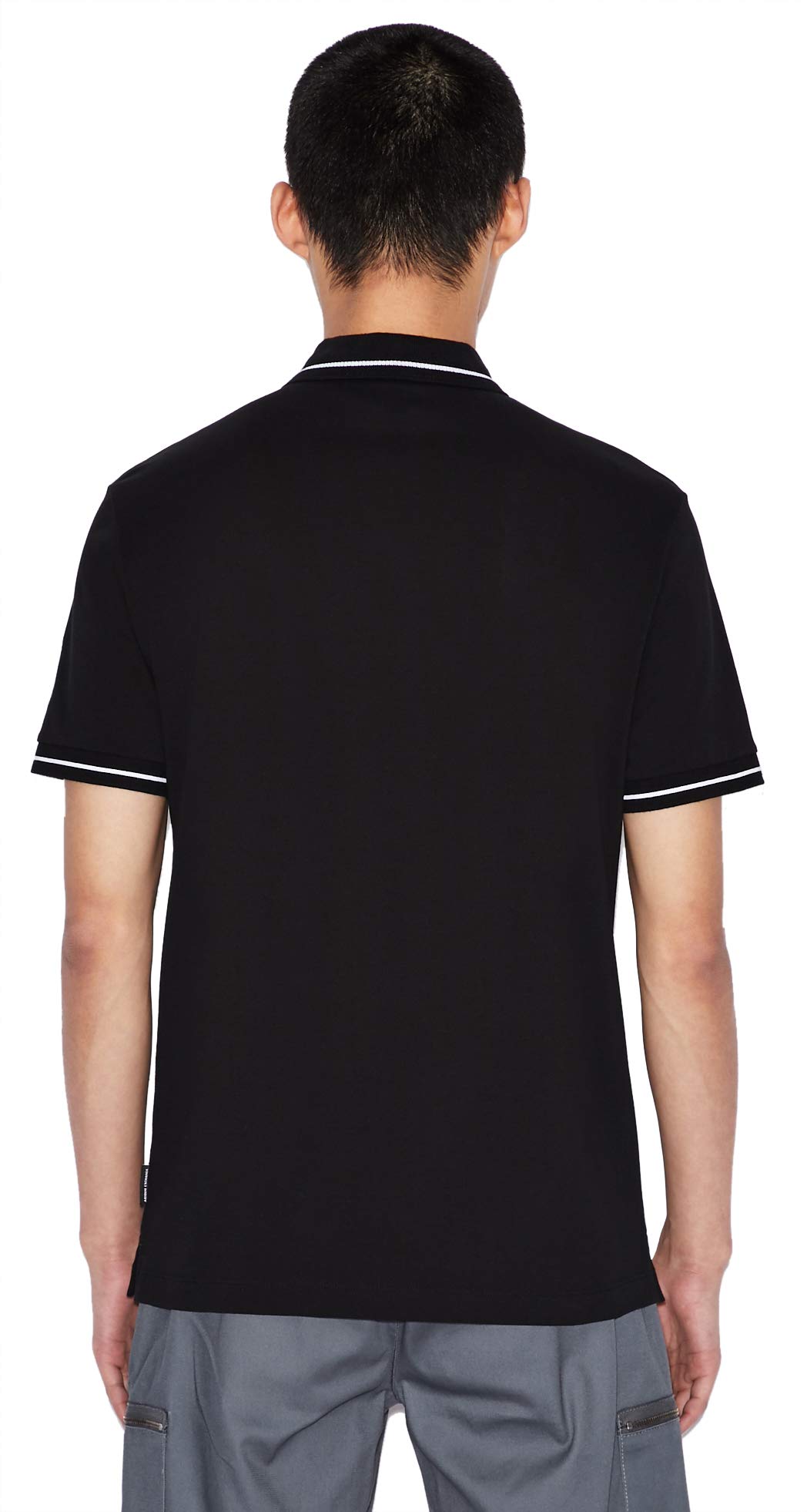 A | X ARMANI EXCHANGE Men's Short Sleeve Logo Collar Pima Picque Polo, Black, S