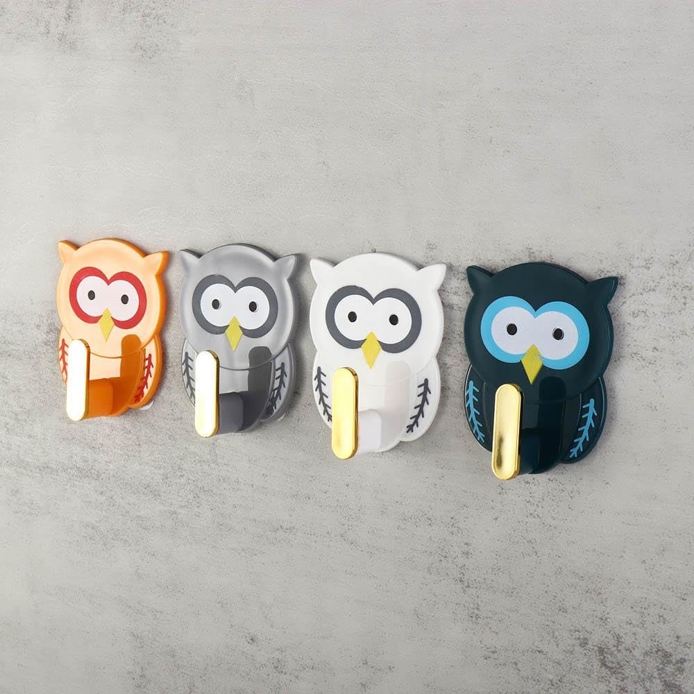 Pokinge 8pcs Cute Coat Hooks Wall Storage Sticky Hook Hanging Multi-Function Self Adhesive Owl Hook Storage Accessories for Kitchen Kids Bedroom Bathroom