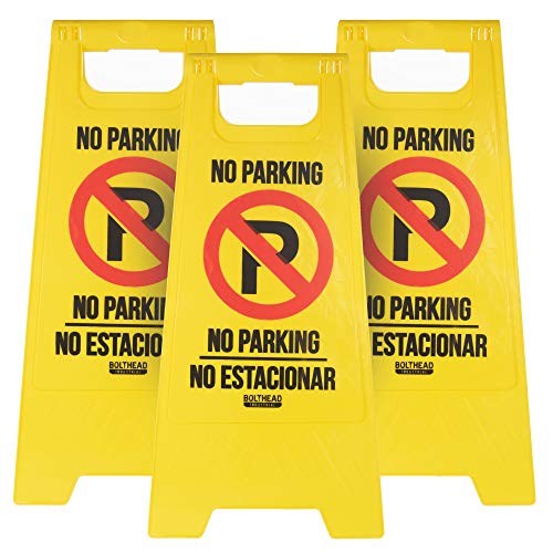 Bolthead Industrial Hi Viz No Parking Sign | English and Spanish (No Estacionar) | Double-Sided, Portable, Fold-Out | 3 Pack