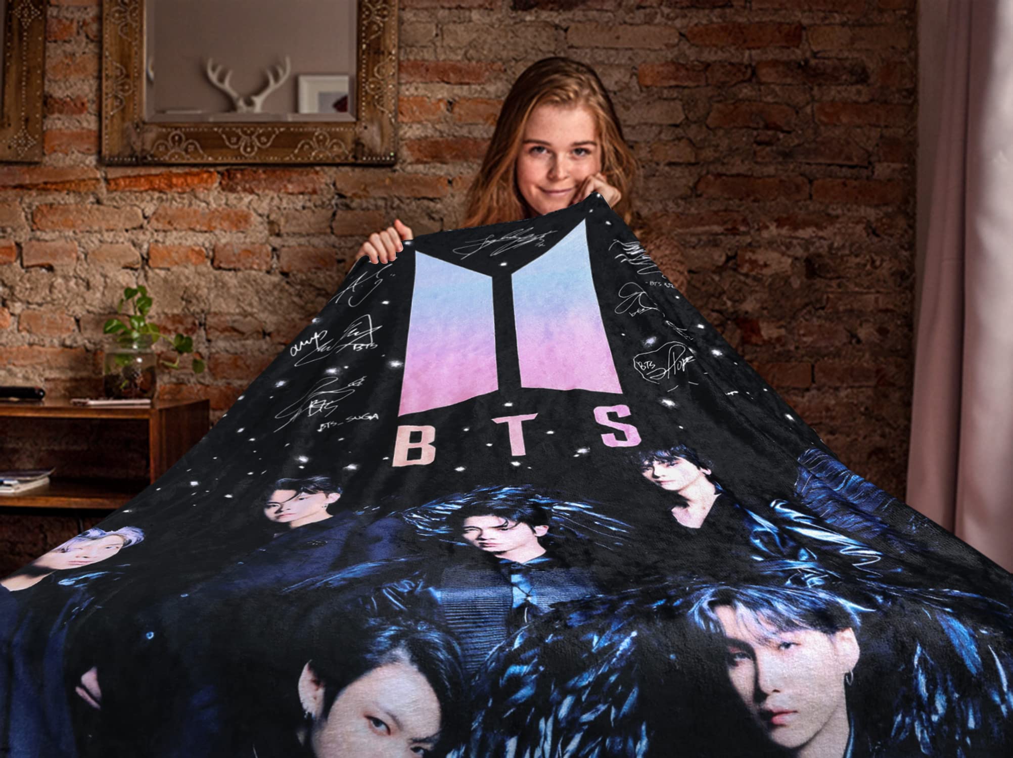 Kpop Blankets Bangtan - Soft Blanket Ultra Cozy Plush Warm Lightweight Hypoallergenic Black Throw Gifts Merchandise Anti-pilling Flannel 50x60 in