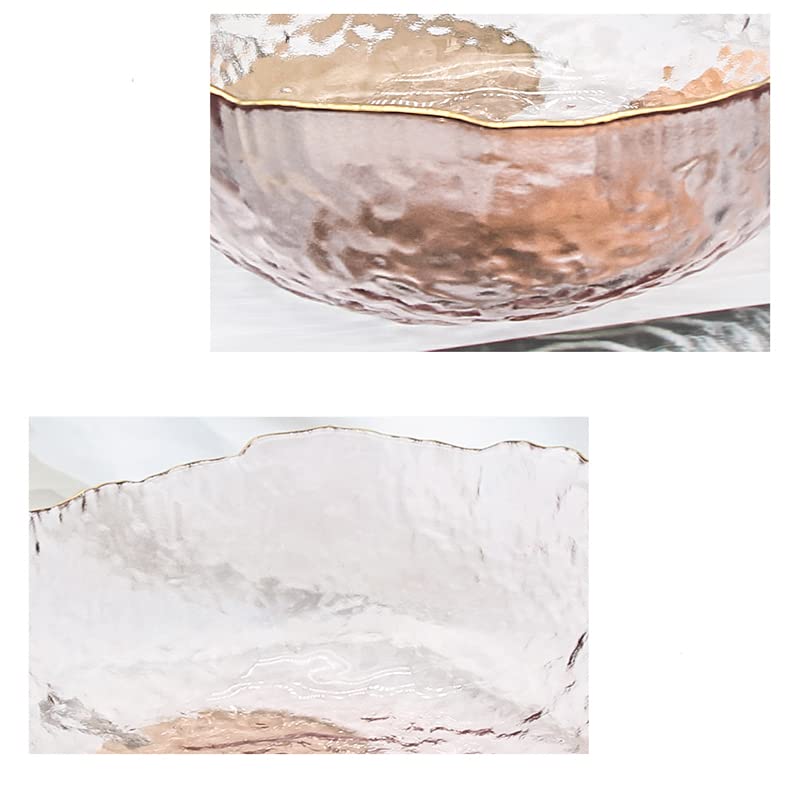 AwakingWaves Japanese Hammer Pattern Glass Salad Bowl for Fruit Snack and Appitizer, Cute Kitchen Household Cooking Gifts for Home Kitchen, Hot Heat Proof Plate Holder, Pink Party Decor (25 oz)