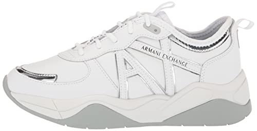 A | X ARMANI EXCHANGE Women's Colorblock Fashion Sneaker, Op.White+Silver, 8.5